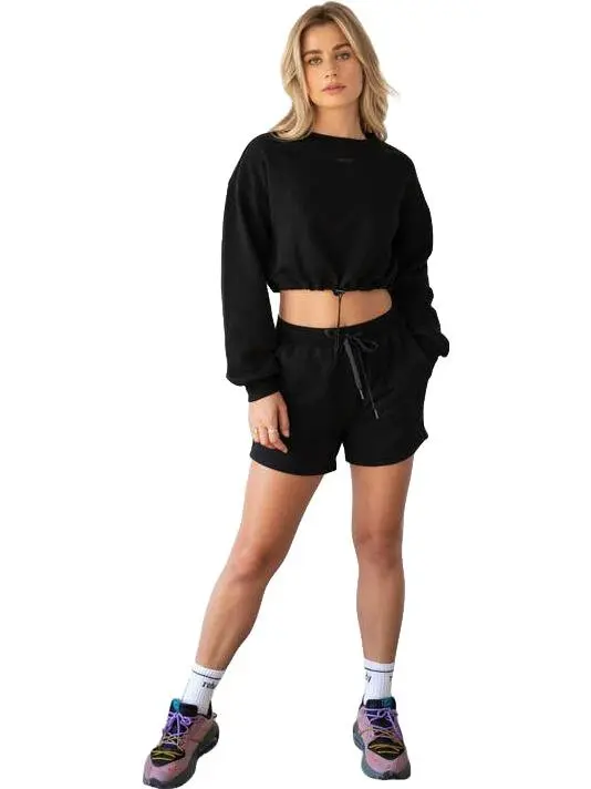 REBODY Puff Sleeve Crop Sweatshirt - Metropolis Black/slate