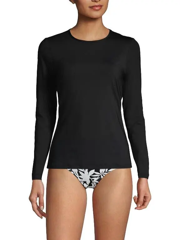 LANDS' END Long Sleeve Upf 50 Relaxed Rash Guard - Black