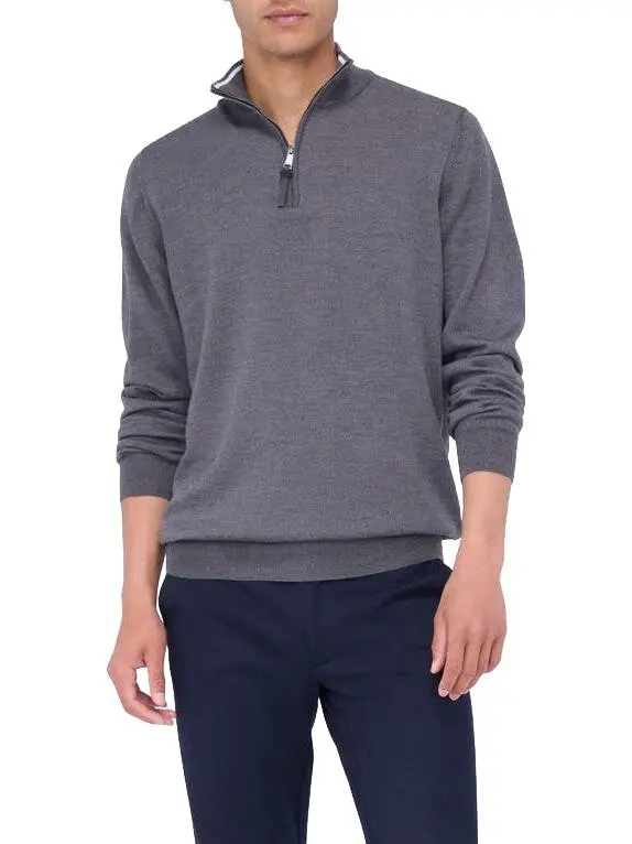 Bugatchi Merino Wool Quarter-zip Pullover - Anthracite