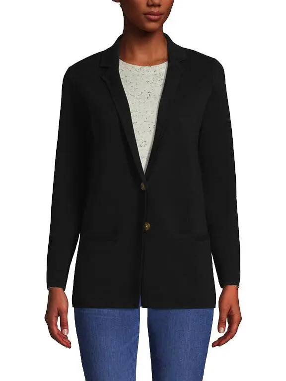 LANDS' END Fine Gauge Cotton Knit Blazer - Black