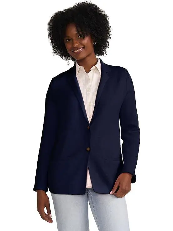 LANDS' END Fine Gauge Cotton Knit Blazer - Deep Sea Navy