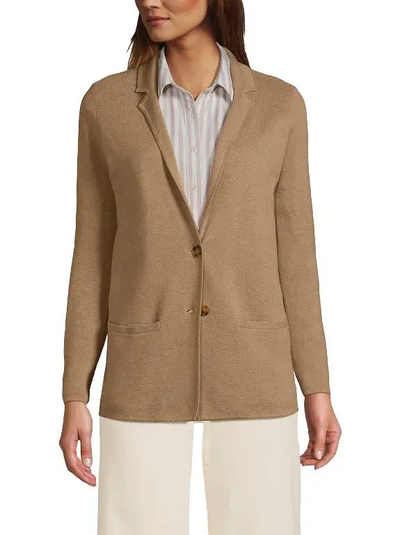 LANDS' END Fine Gauge Cotton Knit Blazer - Vicuna Heather