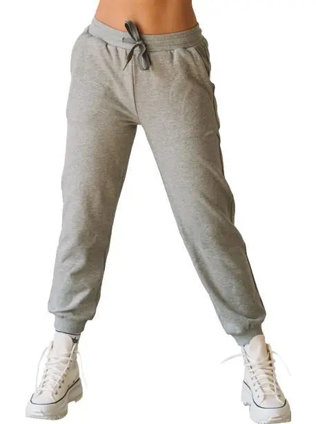 REBODY Lifestyle French Terry Sweatpants - Heather Grey/white