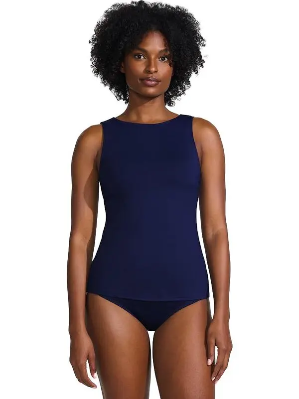 LANDS' END High Neck Upf 50 Modest Tankini Top - Deep Sea Navy
