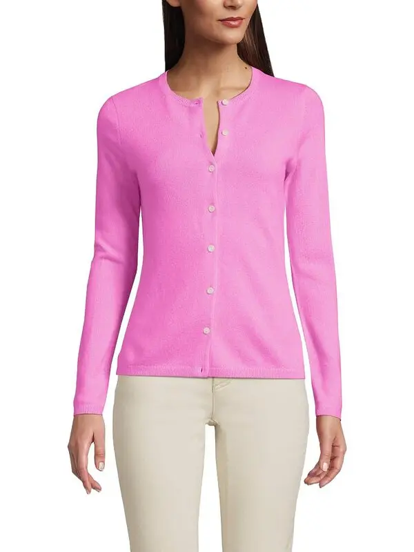 LANDS' END Cashmere Cardigan Sweater - Aster Pink