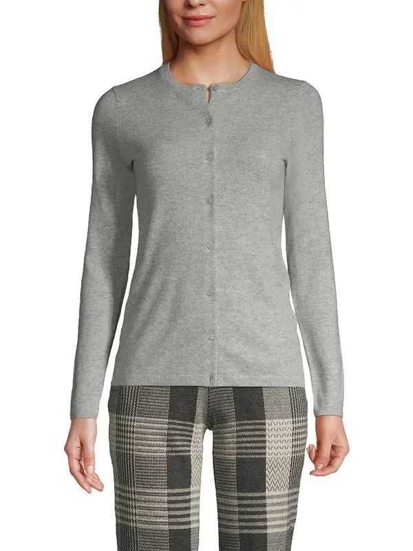 LANDS' END Cashmere Cardigan Sweater - Gray Heather