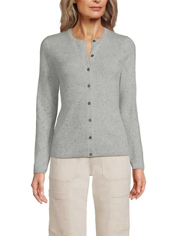 LANDS' END Cashmere Cardigan Sweater - Gray/black Donegal