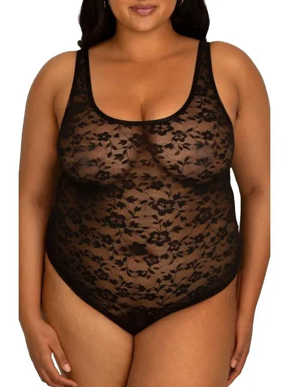 CURVY COUTURE No-show Lace Bodysuit - Black Hue
