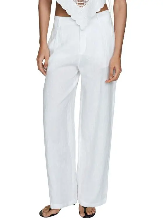 Mango Linen Trousers - White