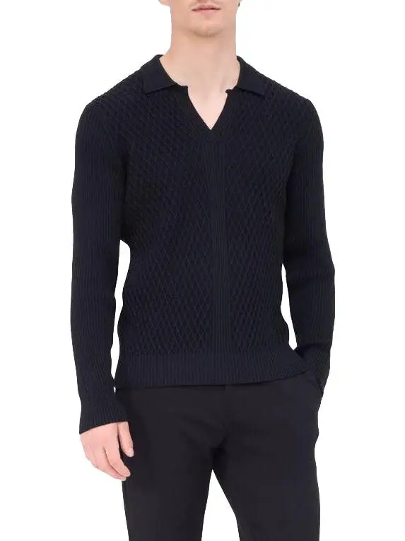 Bugatchi Merino Wool Johnny Collar Sweater - Black