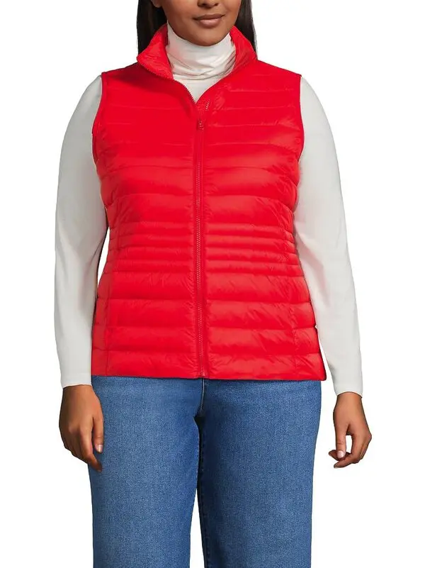 LANDS' END Wanderweight Packable Down Vest - Bright Cherry