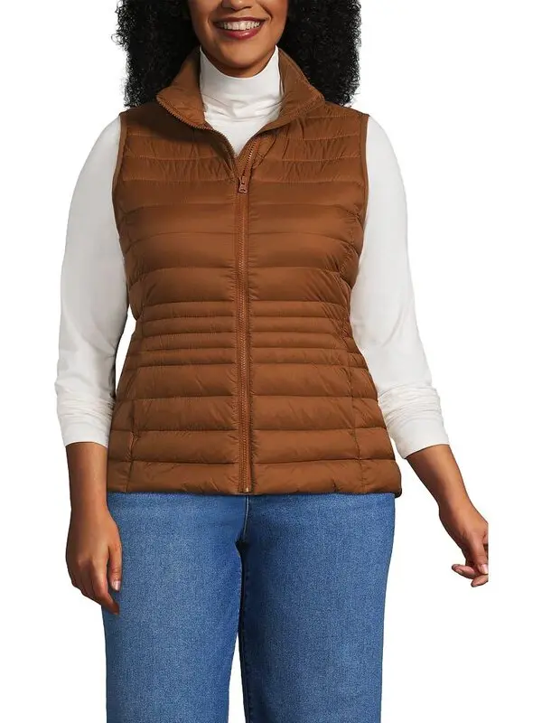 LANDS' END Wanderweight Packable Down Vest - Rich Ginger Brown