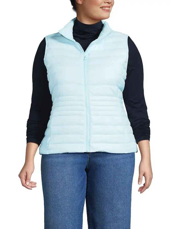 LANDS' END Wanderweight Packable Ultralight Down Vest - Soft Ice Blue