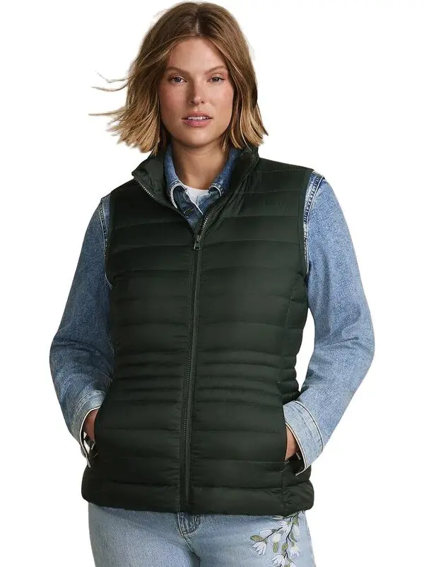 LANDS' END Wanderweight Packable Ultralight Down Vest - Woodland Forest