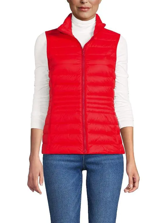 LANDS' END Wanderweight Packable Ultralight Down Vest - Bright Cherry