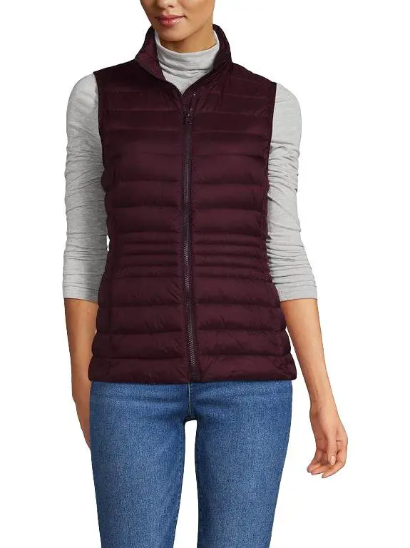 LANDS' END Wanderweight Packable Ultralight Down Vest - Lush Burgundy
