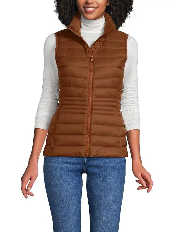 LANDS' END Wanderweight Packable Ultralight Down Vest - Rich Ginger Brown