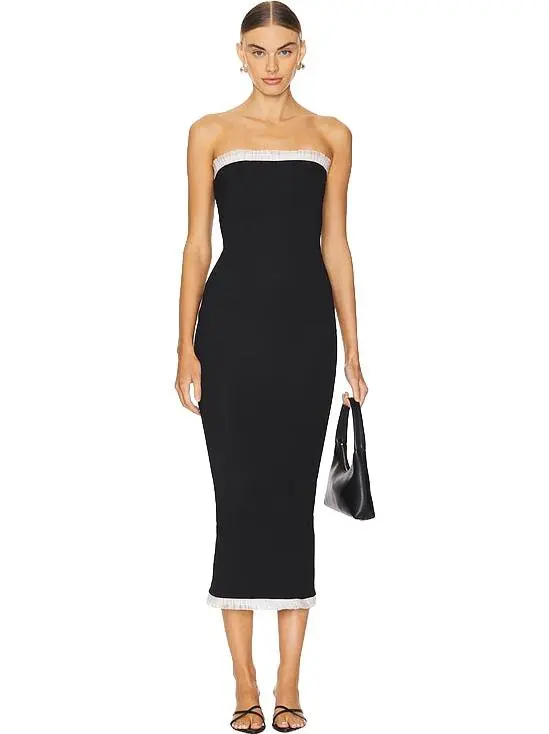 MORE TO COME Strapless Ponte Dress With Ruffle Trim - Black