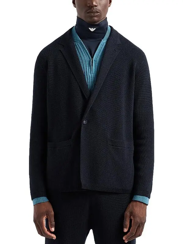 Emporio Armani Wool Blend Knit Blazer - Solid Medium