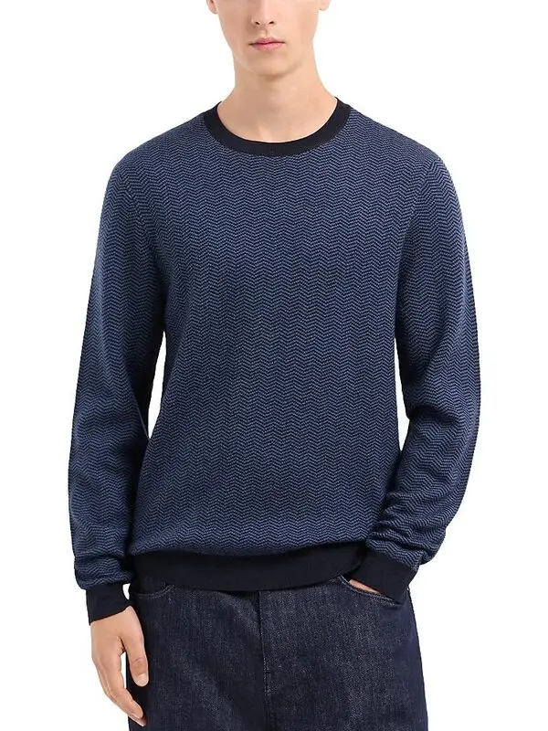 Emporio Armani Wool Chevron Jacquard Sweater - Fancy Blue