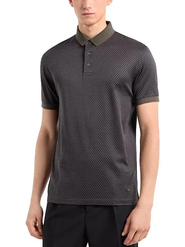 Emporio Armani Cotton Jersey Hexagon Jacquard Regular Fit Polo Shirt - Solid Medium