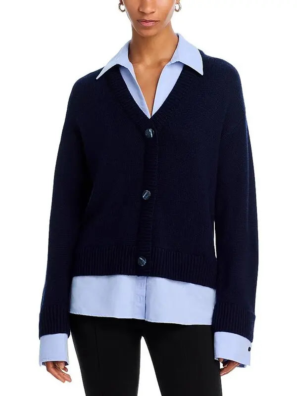 Cinq À Sept Megan Layered Look Cardigan - Navy/raincloud