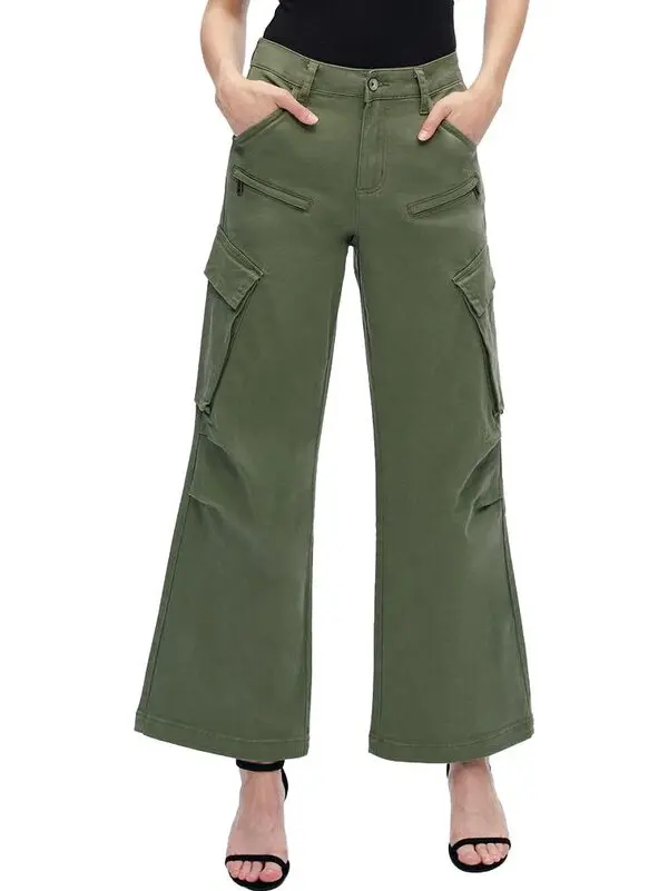 BAYEAS Fann High-waist Wide Leg Cargo Jeans - Green