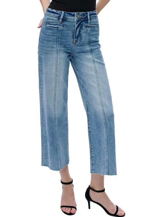 BAYEAS Seamed High-waist Wide Leg Jeans - Ice Blue