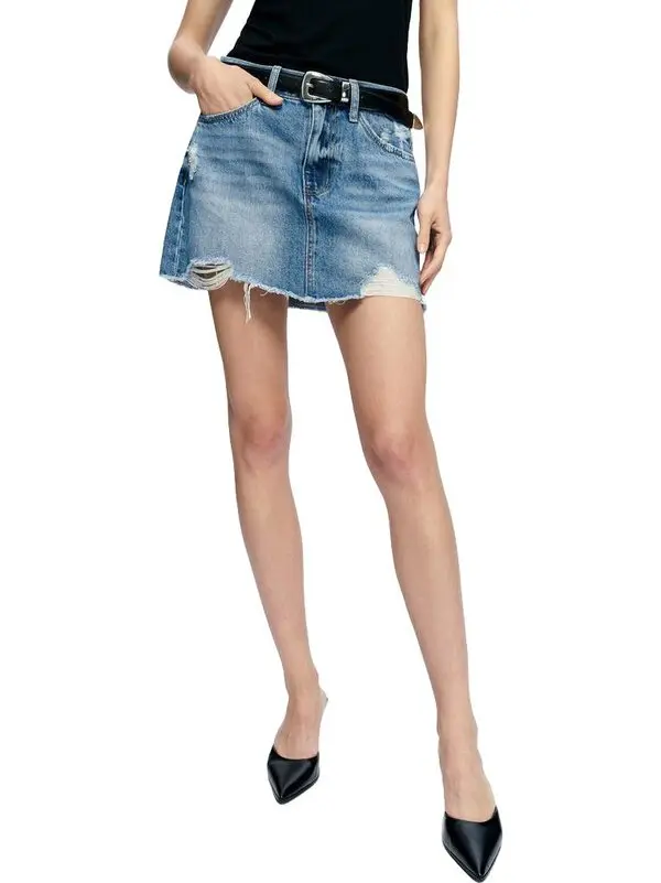 BAYEAS Anna Distressed Denim Miniskirt - Medium Blue