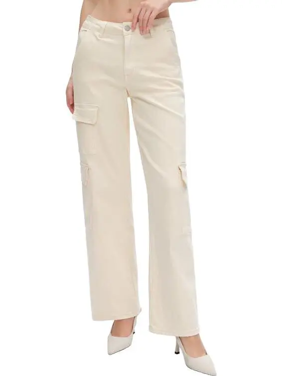 BAYEAS High-rise Wide-leg Cargo Jeans - Beige
