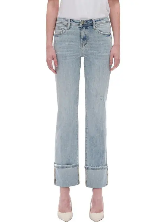 BAYEAS Flora Deep Cuff Straight Jeans - Light Blue