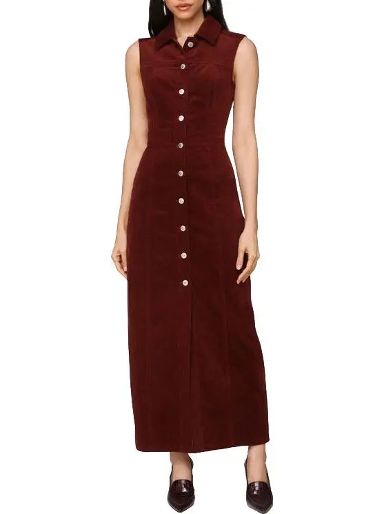 Avec Les Filles Sleeveless Corduroy Maxi Shirt Dress - Raisin