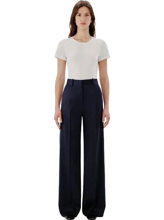 Another Tomorrow Wide Leg Suit Pant - Navy