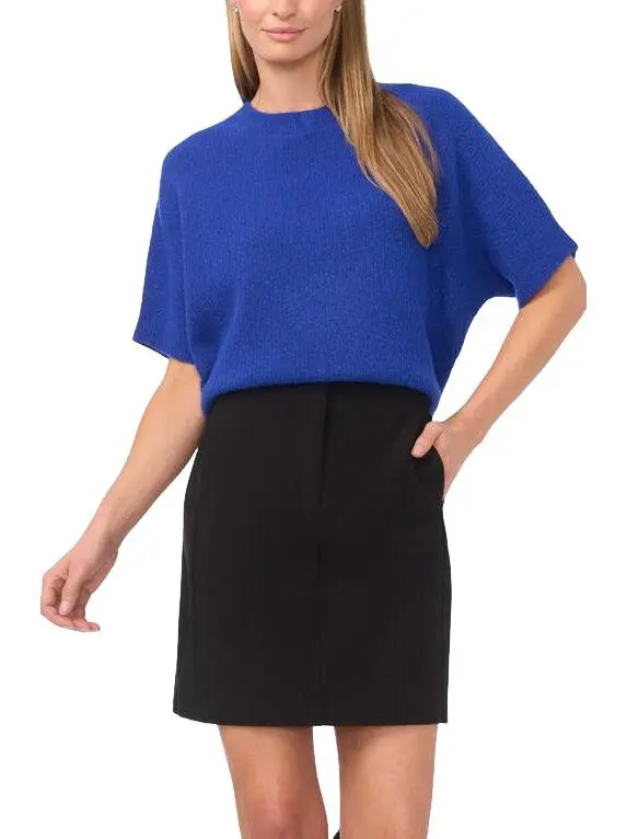 Halogen Short Sleeve Ribbed Crewneck Sweater - Cobalt Sea