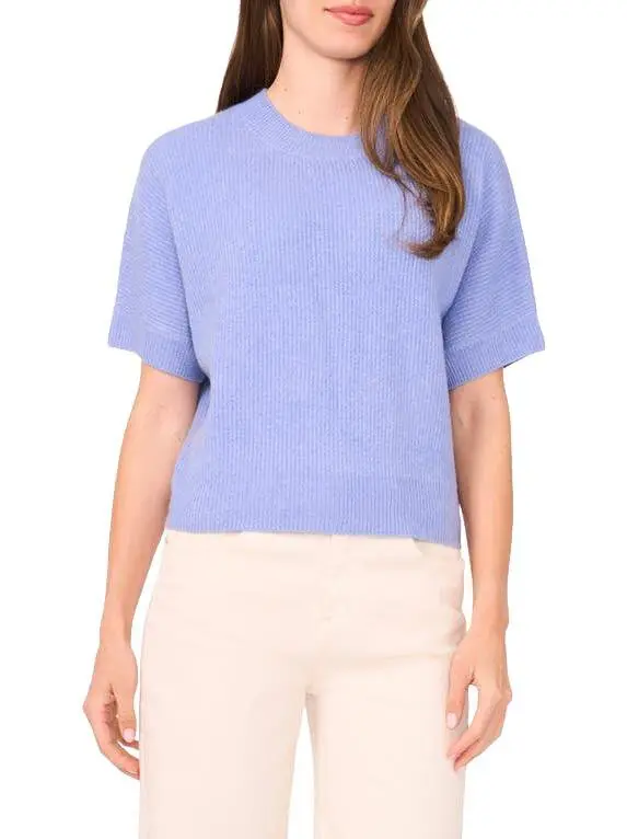 Halogen Short Sleeve Ribbed Crewneck Sweater - Forever Blue
