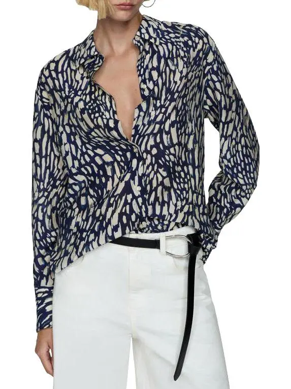 Mango Abstract Printed Button-up Shirt - Blue