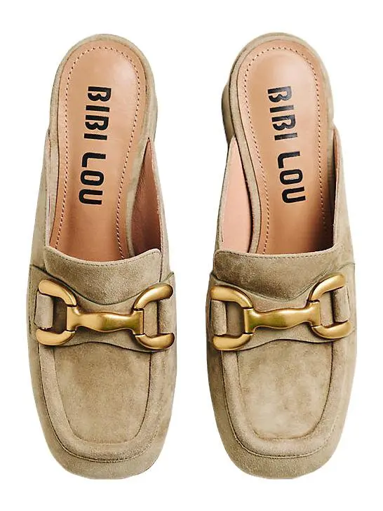 BIBI LOU Zagreb Heeled Loafers - Verde Olivia Kid Suede