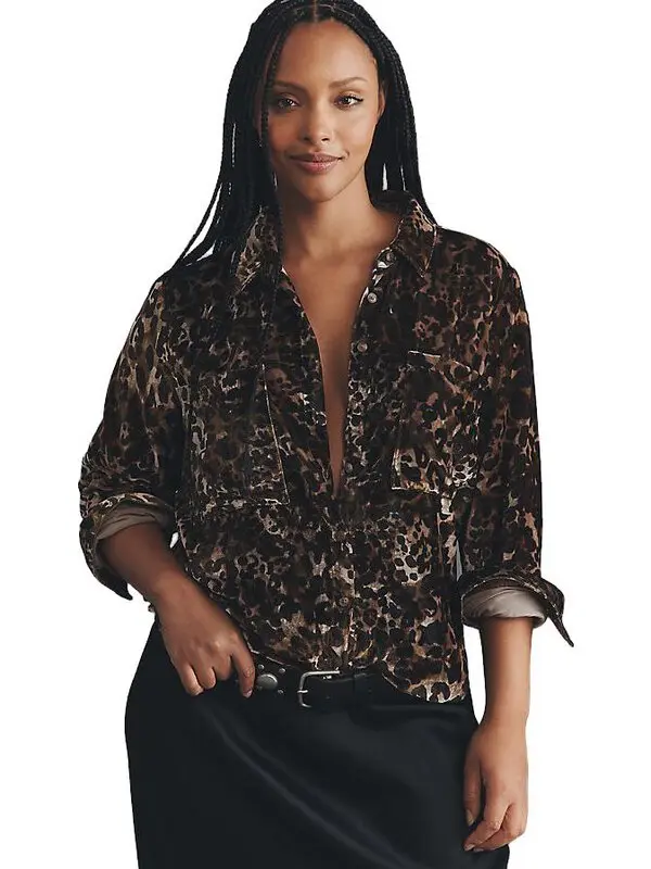 PILCRO Hadley Velvet Relaxed Button-down Shirt - Leopard