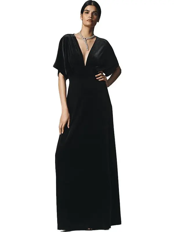 Bhldn Amelia Deep-v Stretch Velvet Maxi Dress - Black