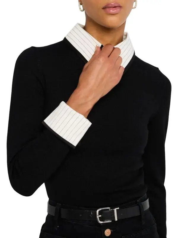 Alice + Olivia Porla Pinstripe Collared Sweater - Black