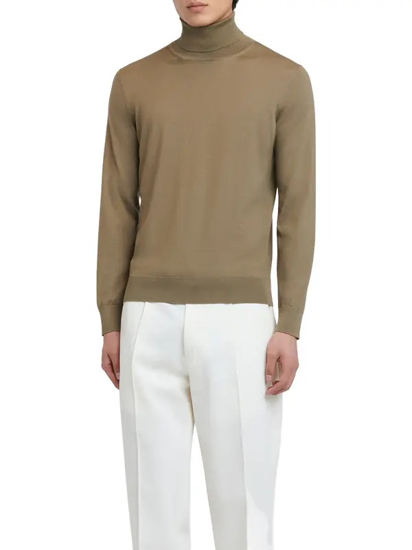 Zegna Solid Cashseta Turtleneck Sweater - Md Grn Sld