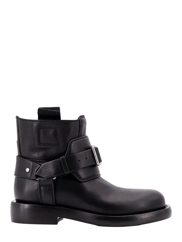 Burberry Cobble Leather Boots With Strap - Black