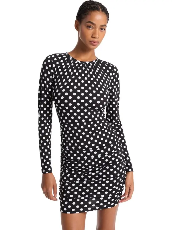 Michael Kors Dot Ruched Stretch Matte Jersey Mini Dress - Black