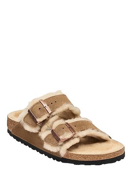 Pink Birkenstock Arizona Shearling Suede Sandals - Beige