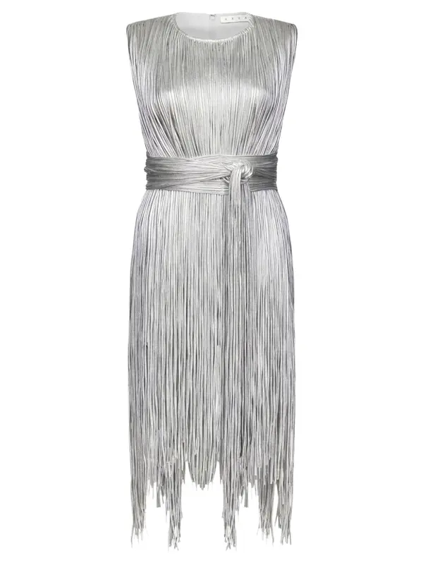 AREA Metallic Fringe Mini Dress - Silver