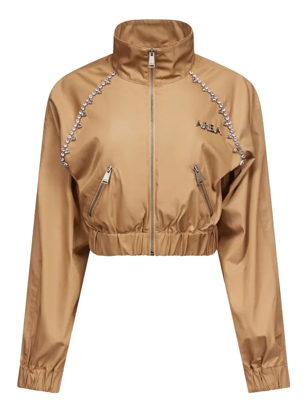 AREA Crystal-embellished Cropped Jacket - Brown
