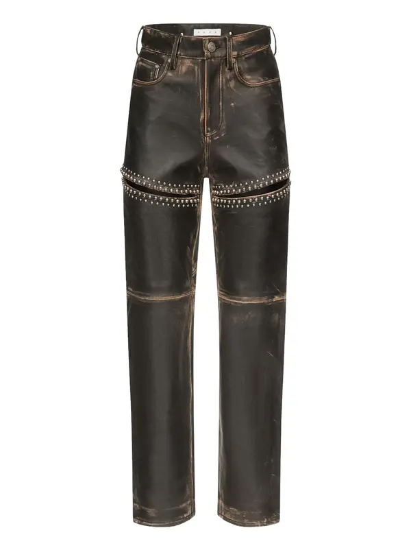 AREA Studded Leather Slit Jeans - Black