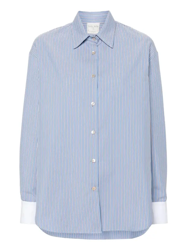 FORTE_FORTE Striped Shirt With Contrasting Cuffs - Blue