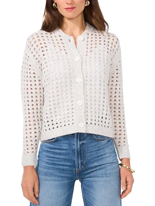Vince Camuto Crewneck Cardigan Sweater - Silver Heather