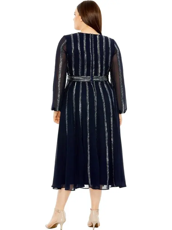 Mac Duggal Sequined Long Sleeve Gown - Midnight